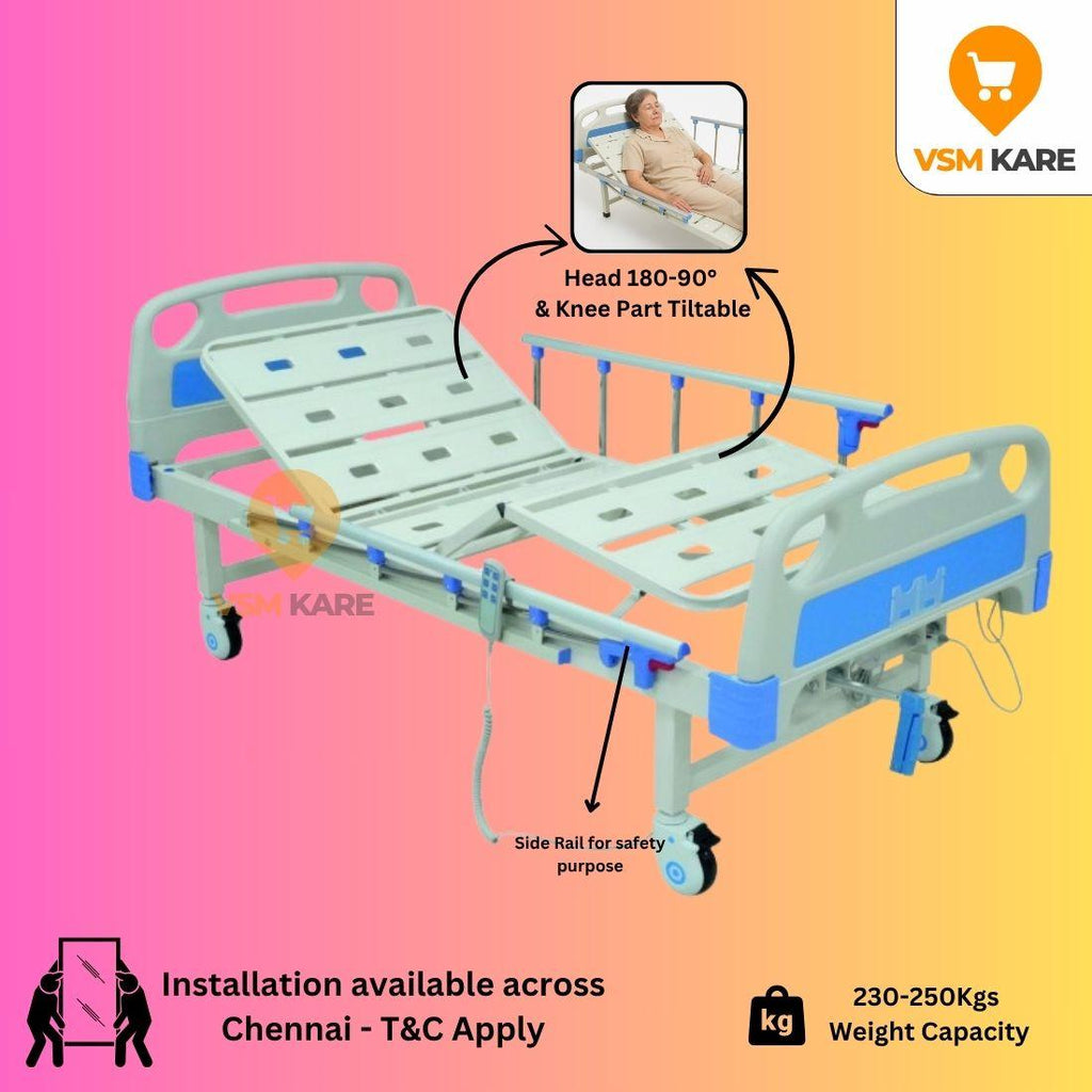 Electric Double fowler Cot for Home/Hospital with Side railing, Wheels